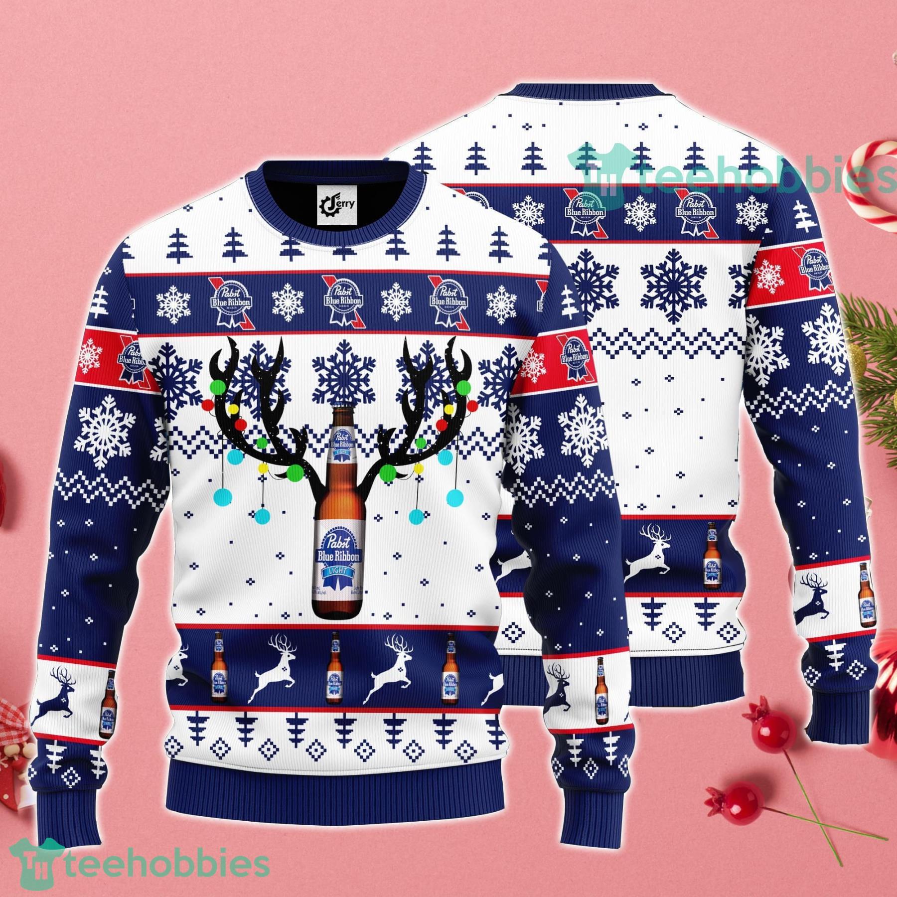 Pabst Blue Ribbon Reindeer Ugly Christmas Sweater For Men And Women